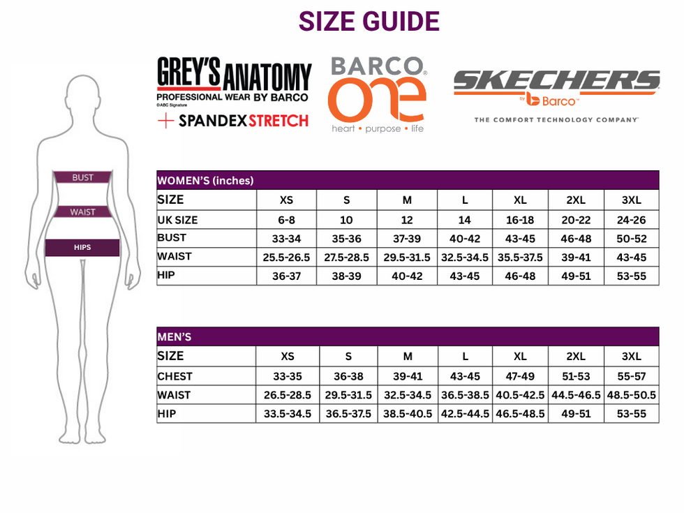 Size Chart Grey's Anatomy